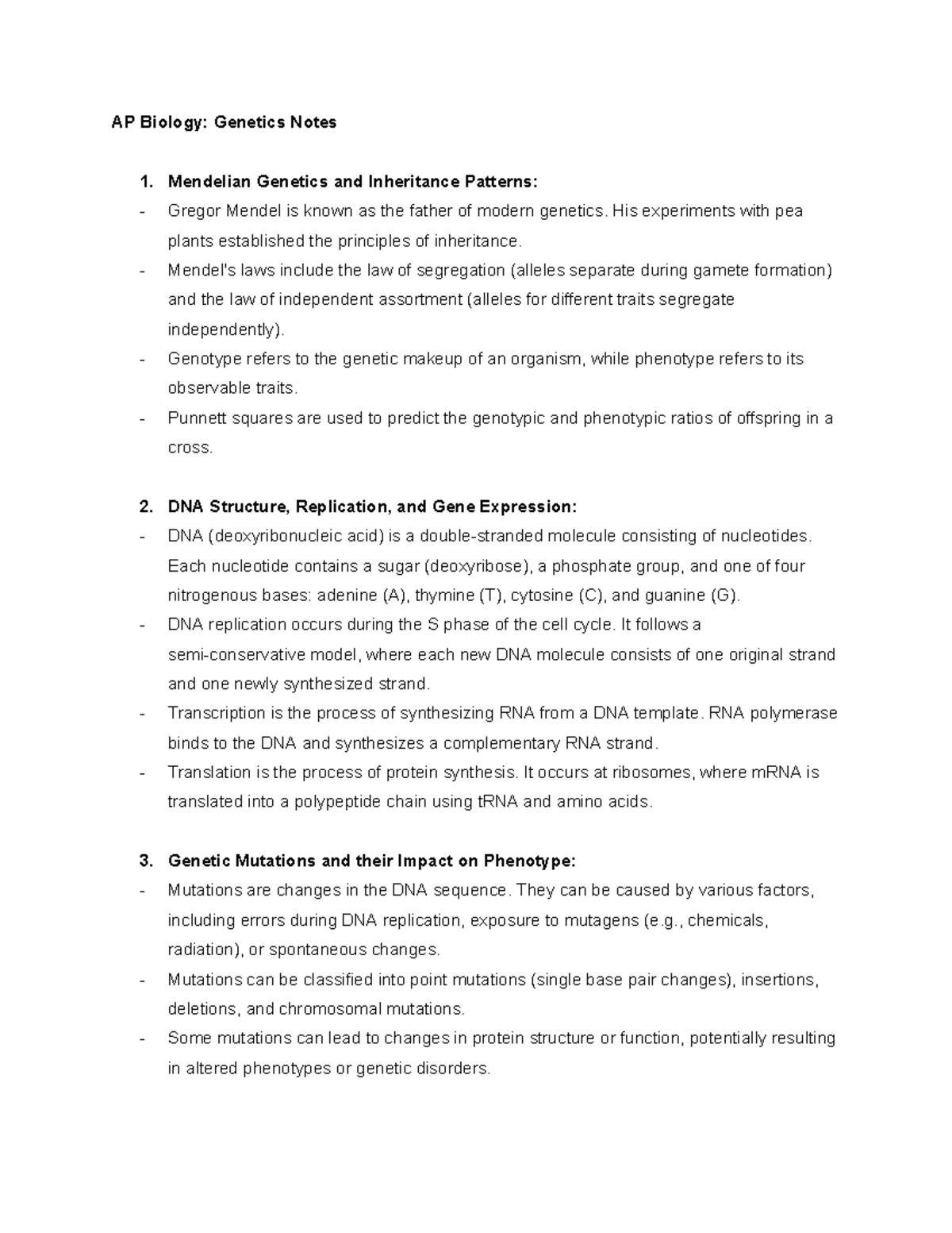 AP Biology Notes: Genetics - AP Biology: Genetics Notes Mendelian ...
