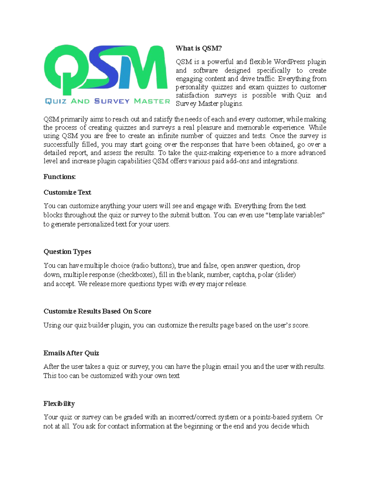 Proposal of Plug ins - N/A - What is QSM? QSM is a powerful and ...