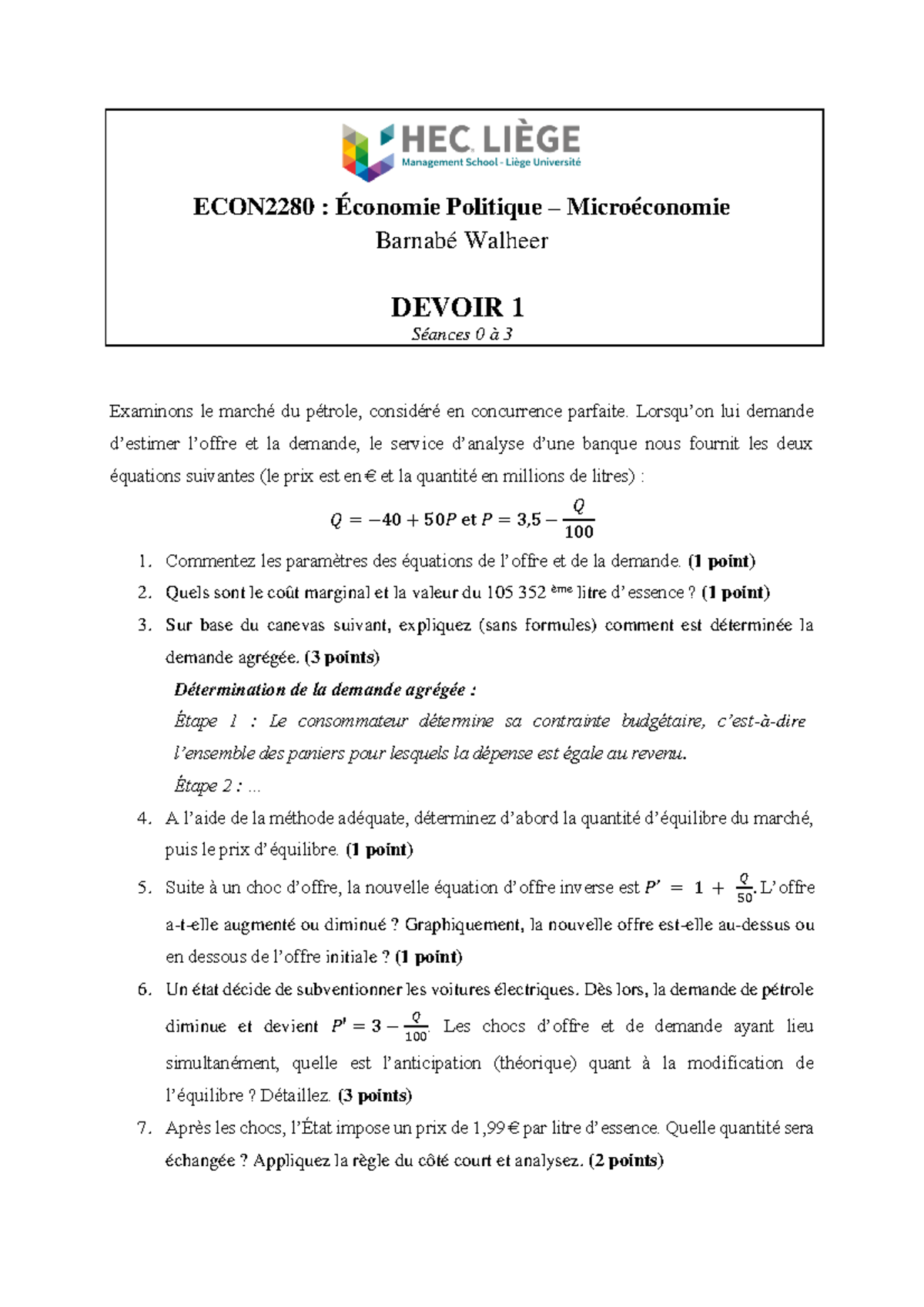 Devoir 1 23 24 - xxx - ECON2280 : Économie Politique – Microéconomie Barnabé Walheer DEVOIR 1 ...