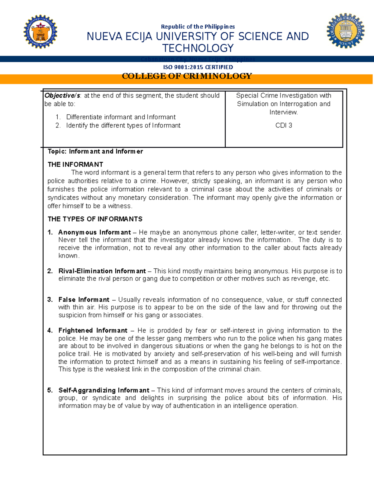 CDI 3 Week 8 - MODULE/ REVIEWERS - Republic of the Philippines NUEVA ...