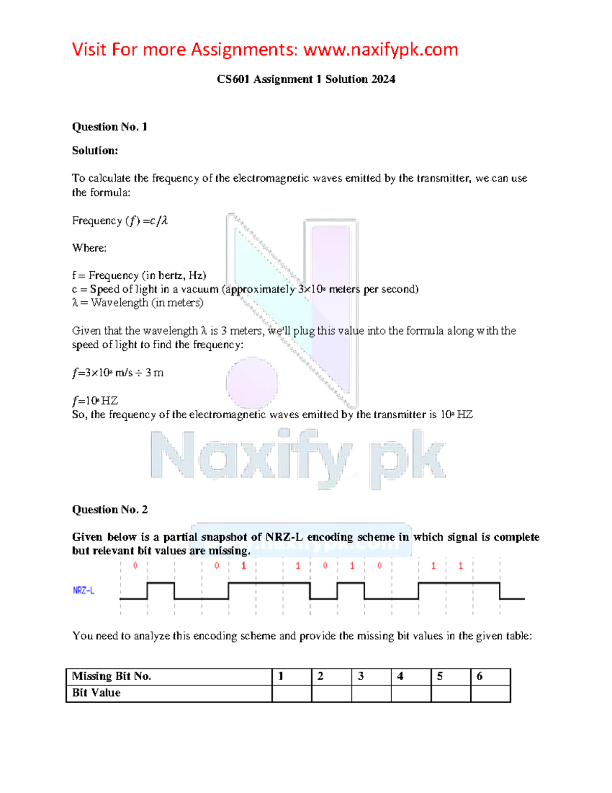 CS601 Assignment No 1 (www - Visit For more Assignments: naxifypk CS601 ...