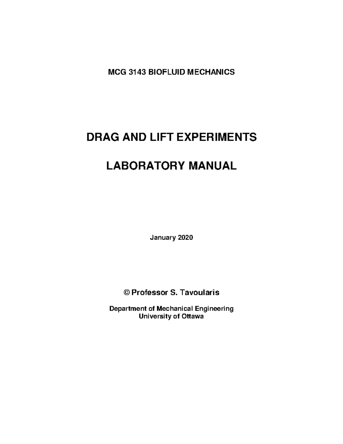Drag-Lift Lab Manual - MCG 3143 BIOFLUID MECHANICS DRAG AND LIFT ...