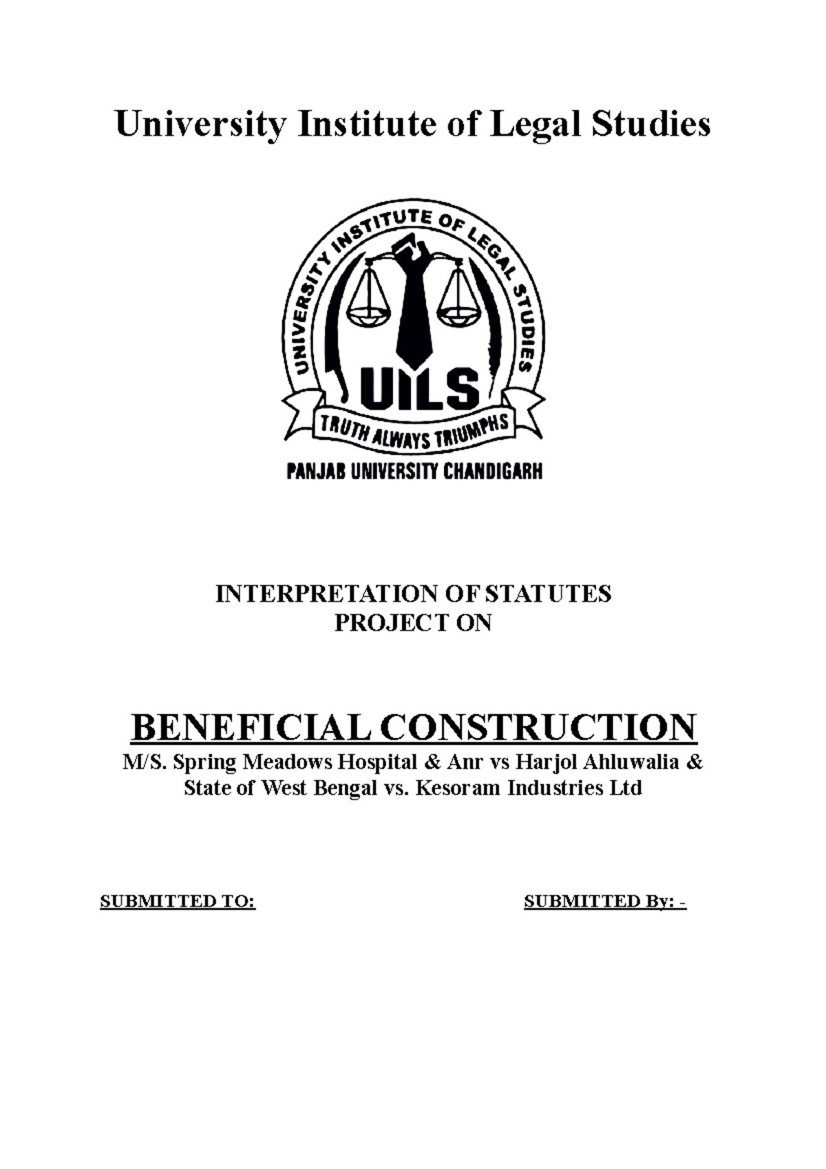 Ios - University Institute of Legal Studies INTERPRETATION OF STATUTES ...