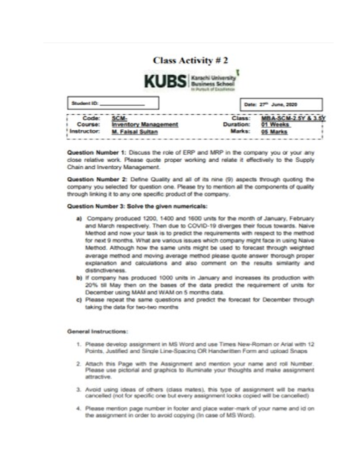 Assingment no 2 (Complete) - Name: Aneeq Jamal Class: MBA-scm 2. Roll No: 02 ERP (Enterprise ...