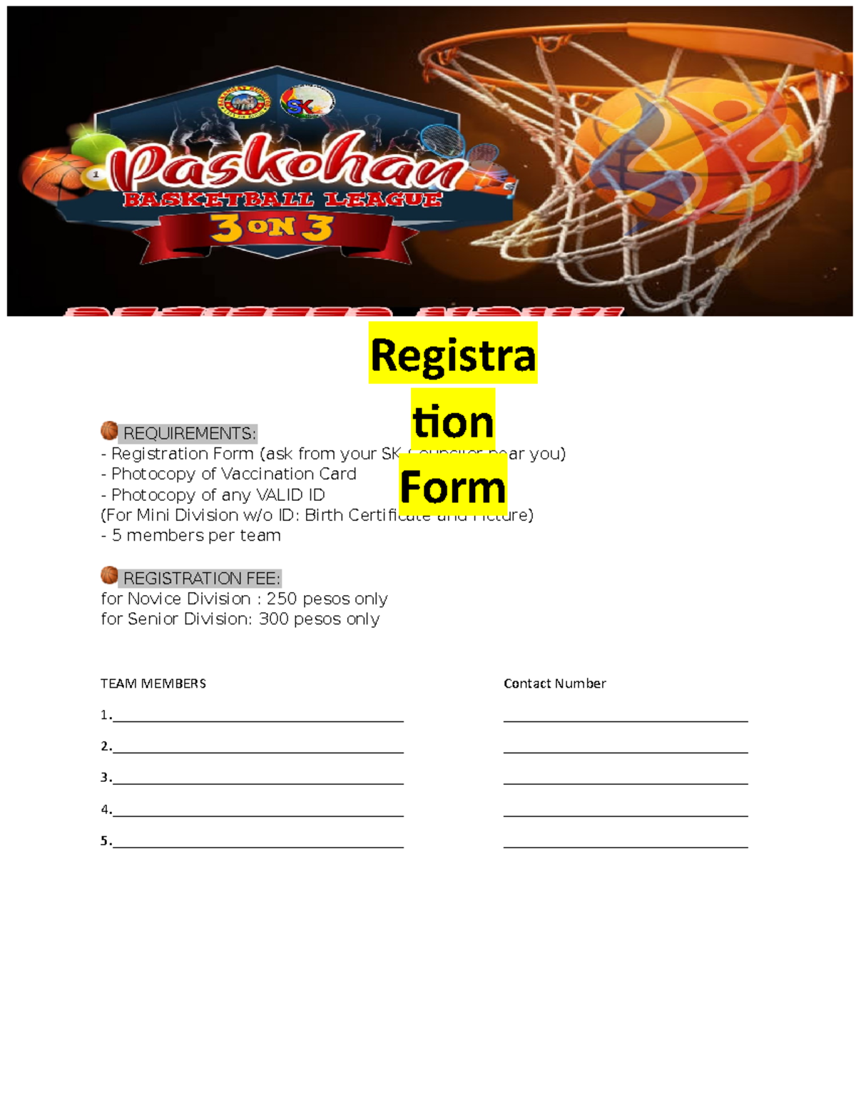 Registration form 3 on 3 - REQUIREMENTS: Registration Form (ask from ...