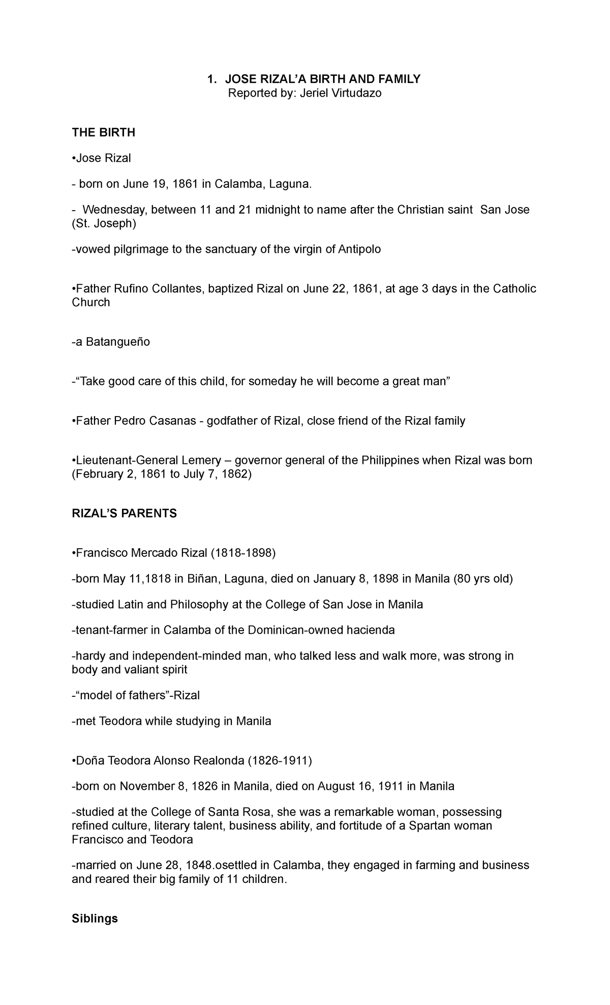 Rizal-Group-Report - rizal life course - 1. JOSE RIZAL’A BIRTH AND ...