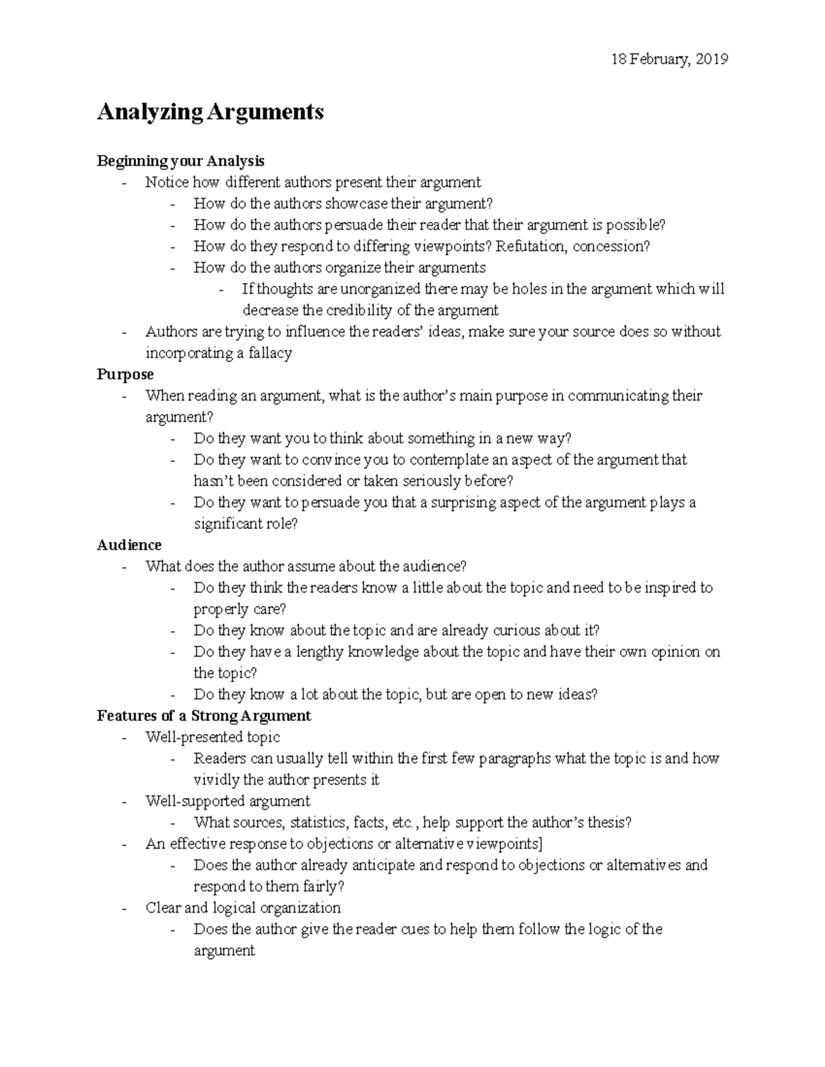 123 Analyzing Arguments - 18 February, 2019 Analyzing Arguments ...