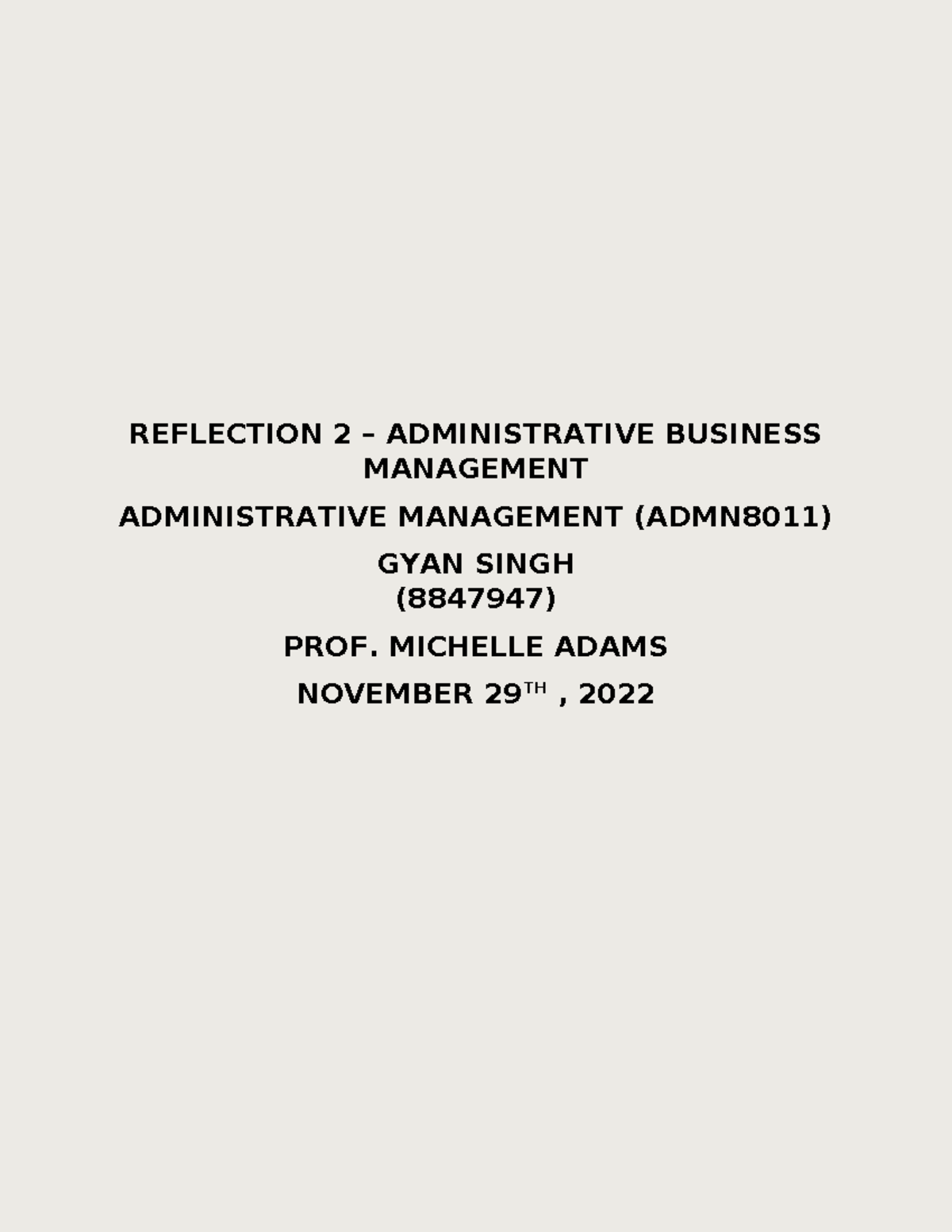 0. Administrative Management Reflection 2 - REFLECTION 2 ...