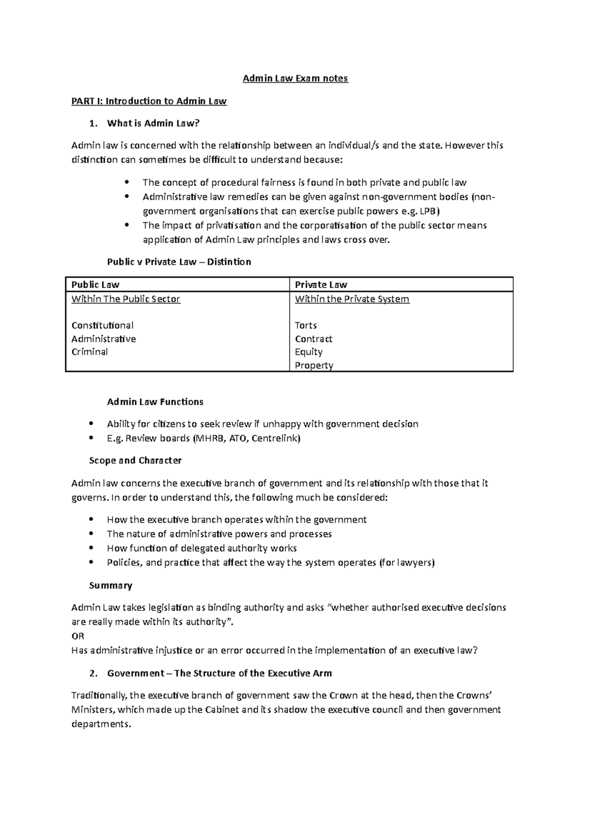 Admin Law Exam notes - What is Admin Law? Admin law is concerned with ...