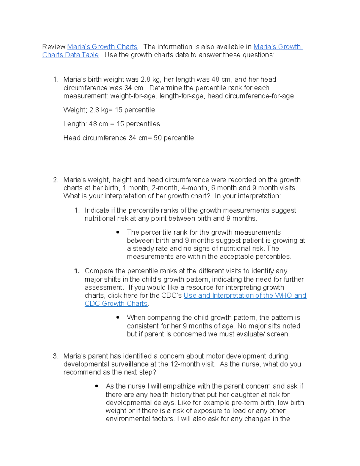 Peds-pre sim - Pediatrics Pre-sim - Review Maria’s Growth Charts. The ...