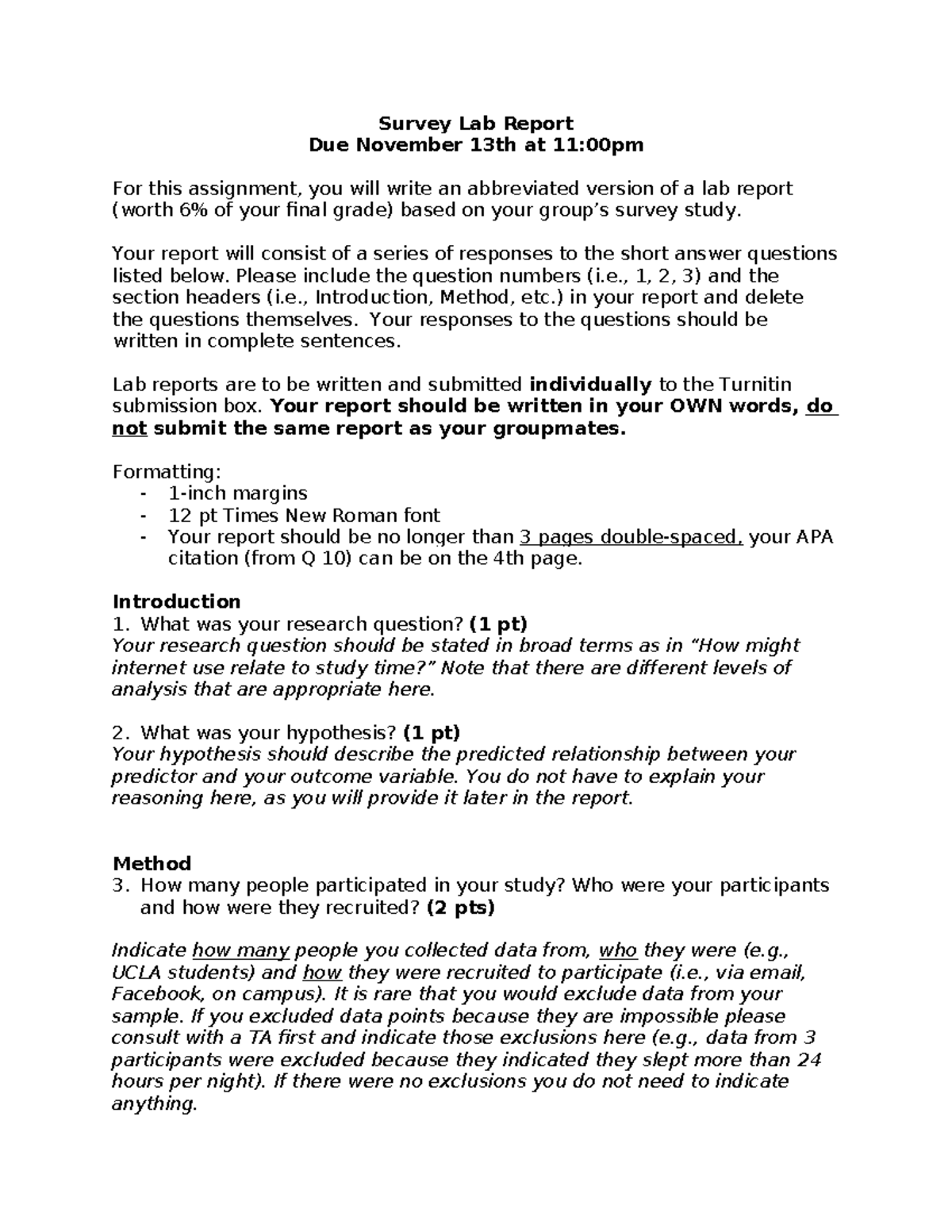 Fall23Survey Labreport instructions-1 - Survey Lab Report Due November ...