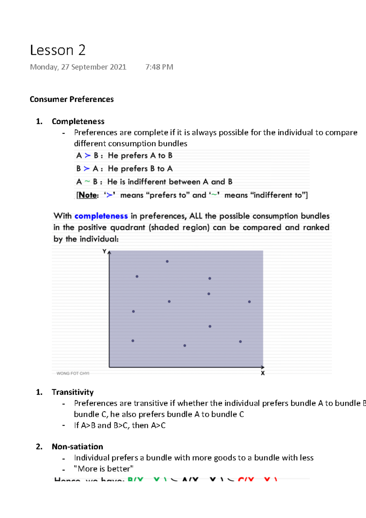 Econs and society - Lesson 2 - Consumer Preferences Completeness ...