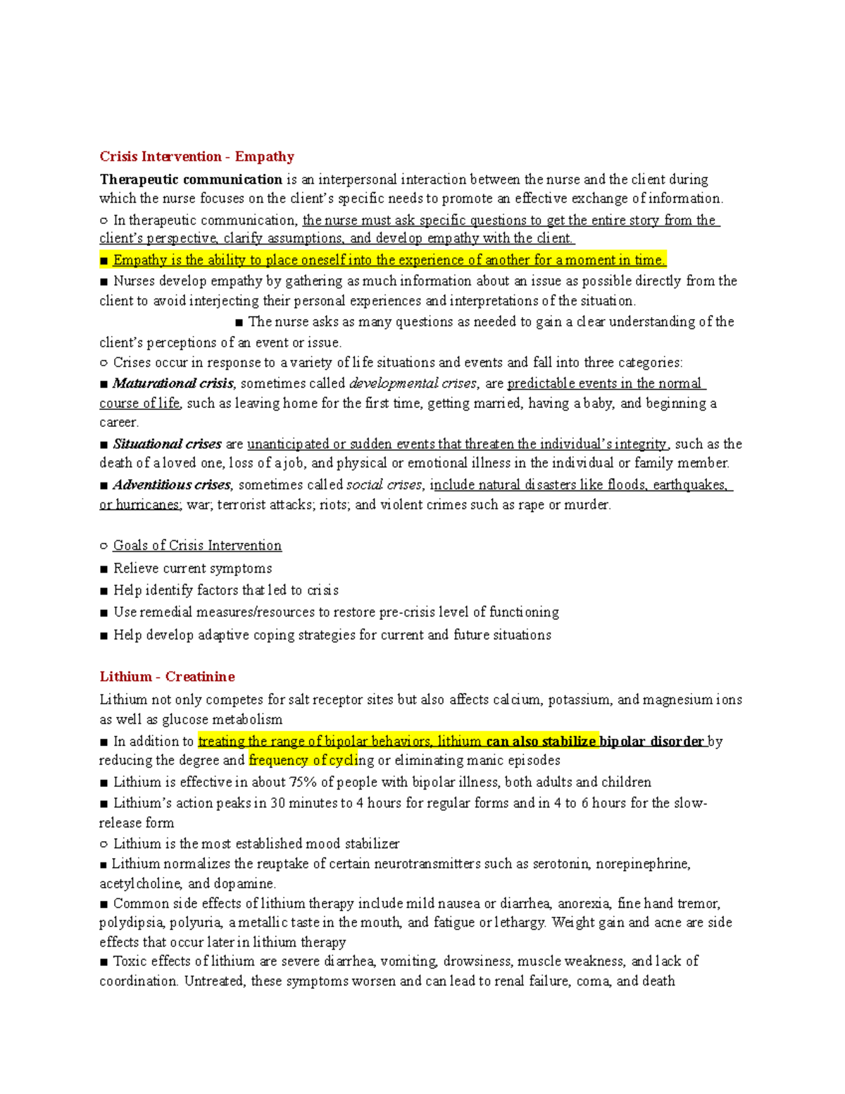 Mental Health Compliled Notes - Crisis Intervention - Empathy ...