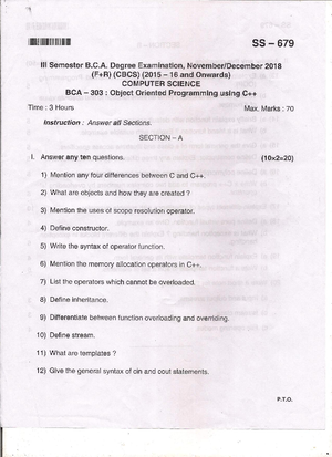2019 QUESTION PAPER BCA 3RD SEM - Bachelor of computer applications ...