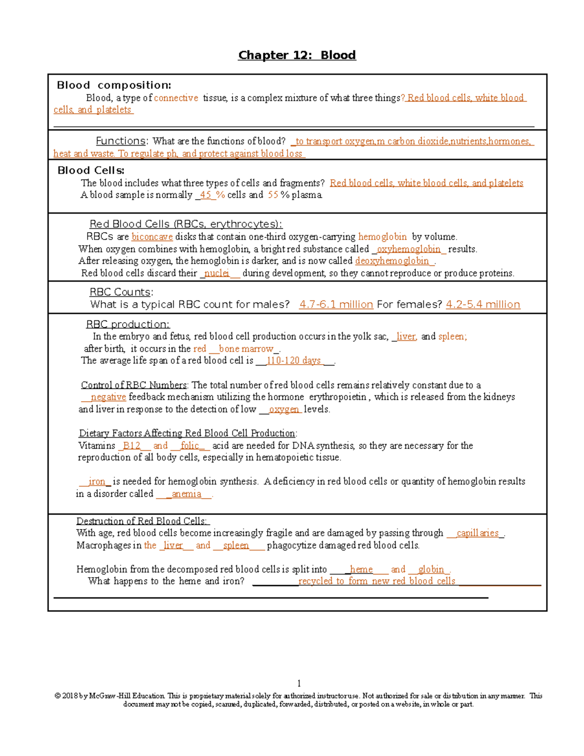 Chapter 12 blood worksheet - Chapter 12: Blood Blood composition: Blood ...
