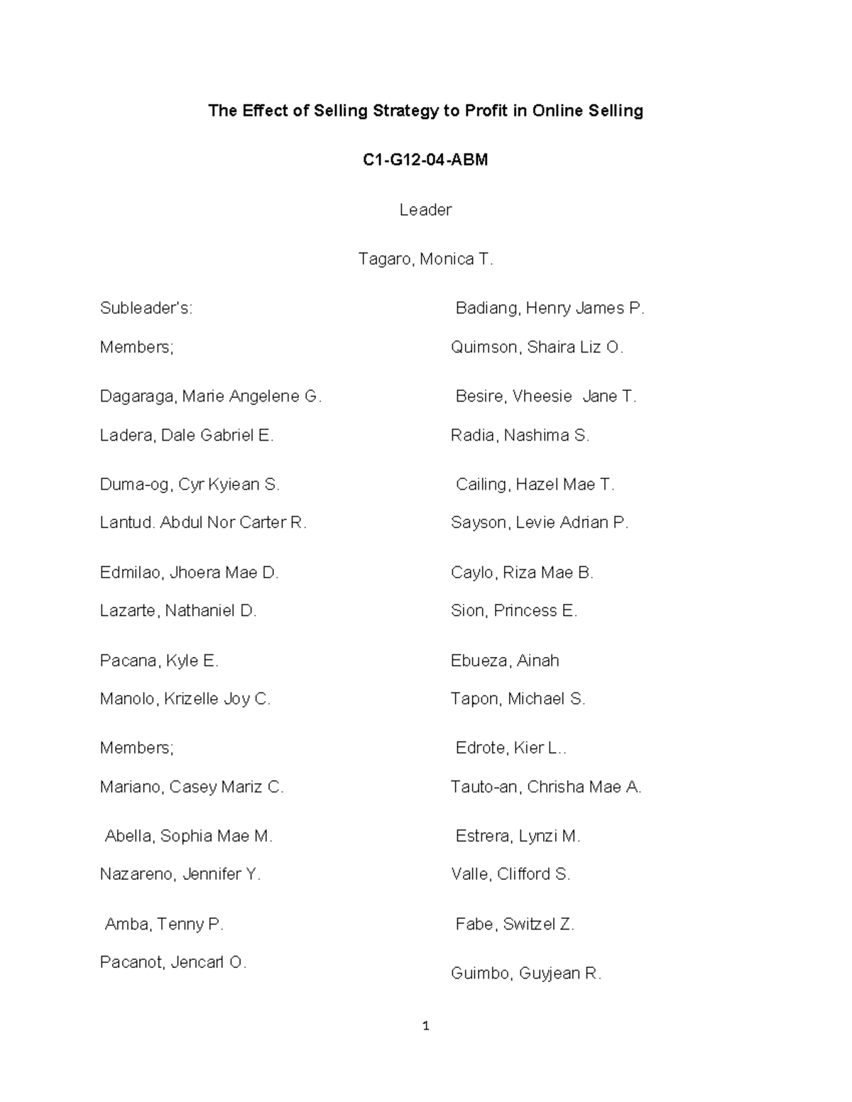 -Final-Paper-For-Defense - The Effect of Selling Strategy to Profit in ...