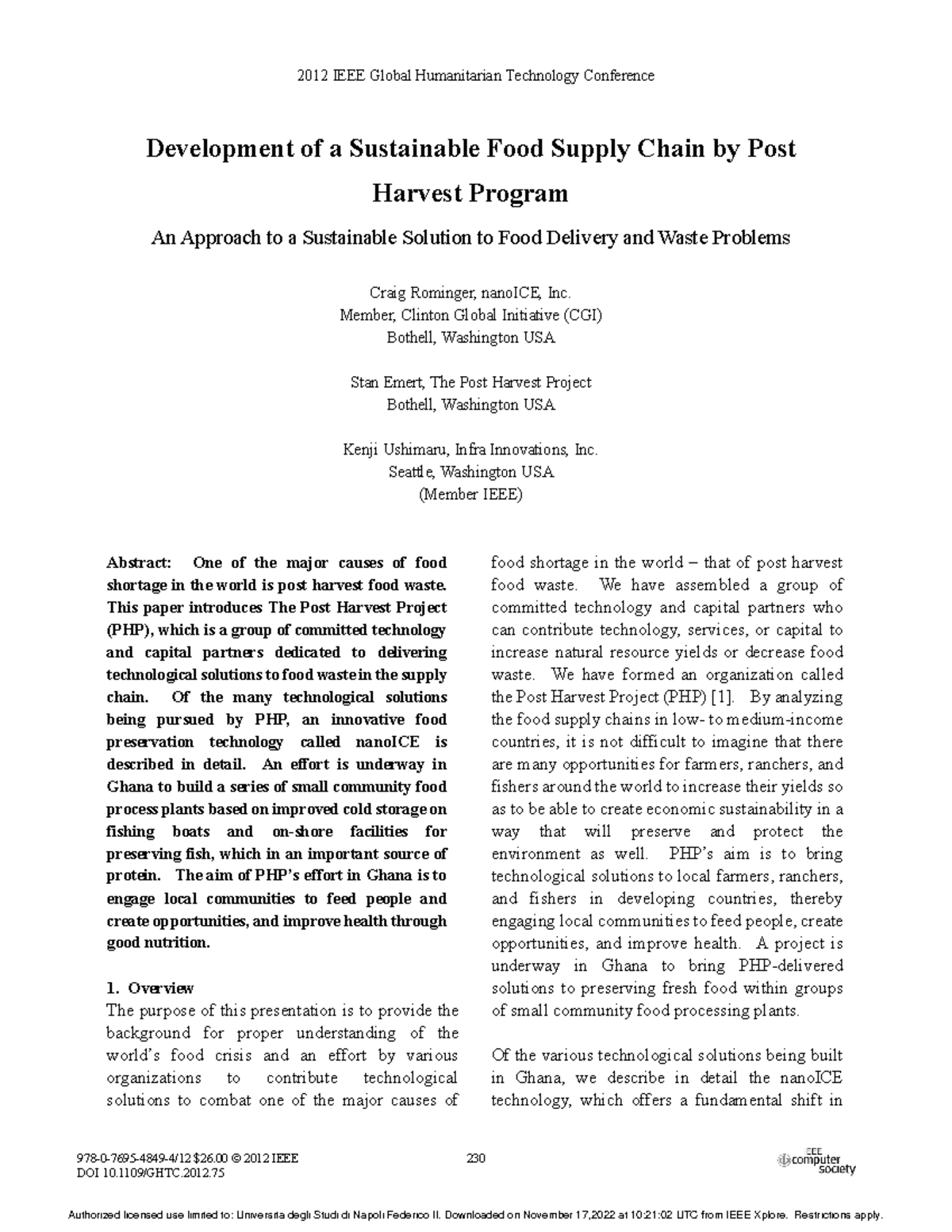 Development of a Sustainable Food Supply Chain by Post Harvest Program ...