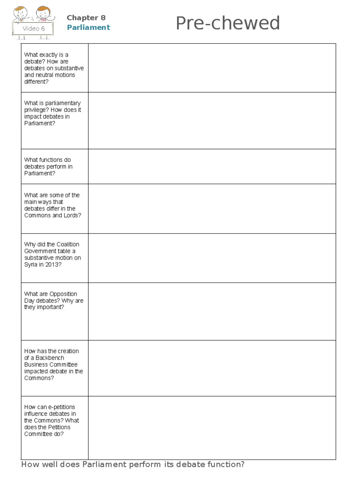 6 - how well does parliament perform its debate function worksheet ...