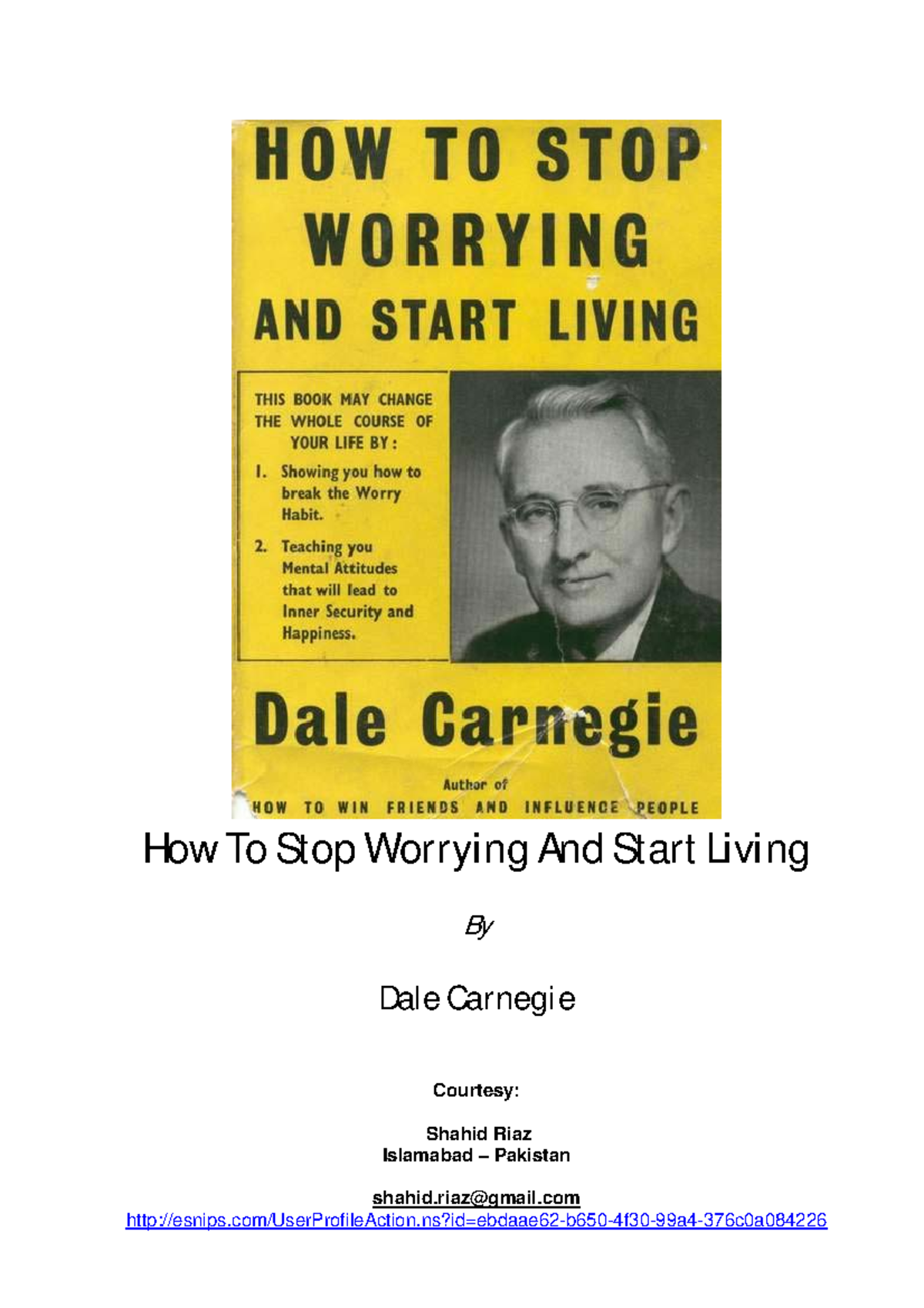 How to Stop Worrying and Start Living -Book by Dale Carnegie - How To ...