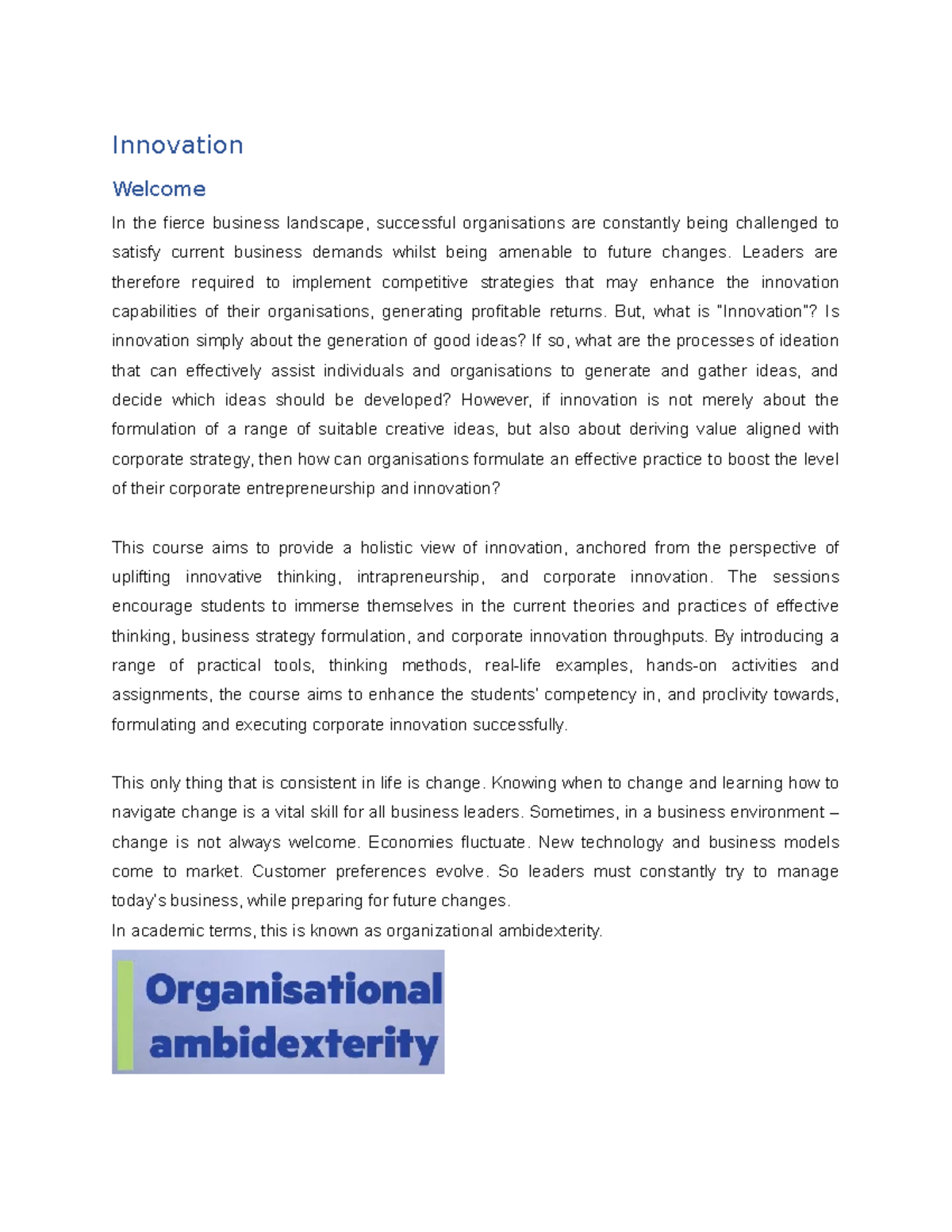 Innovation - Copy - Notes - Innovation Welcome In the fierce business ...