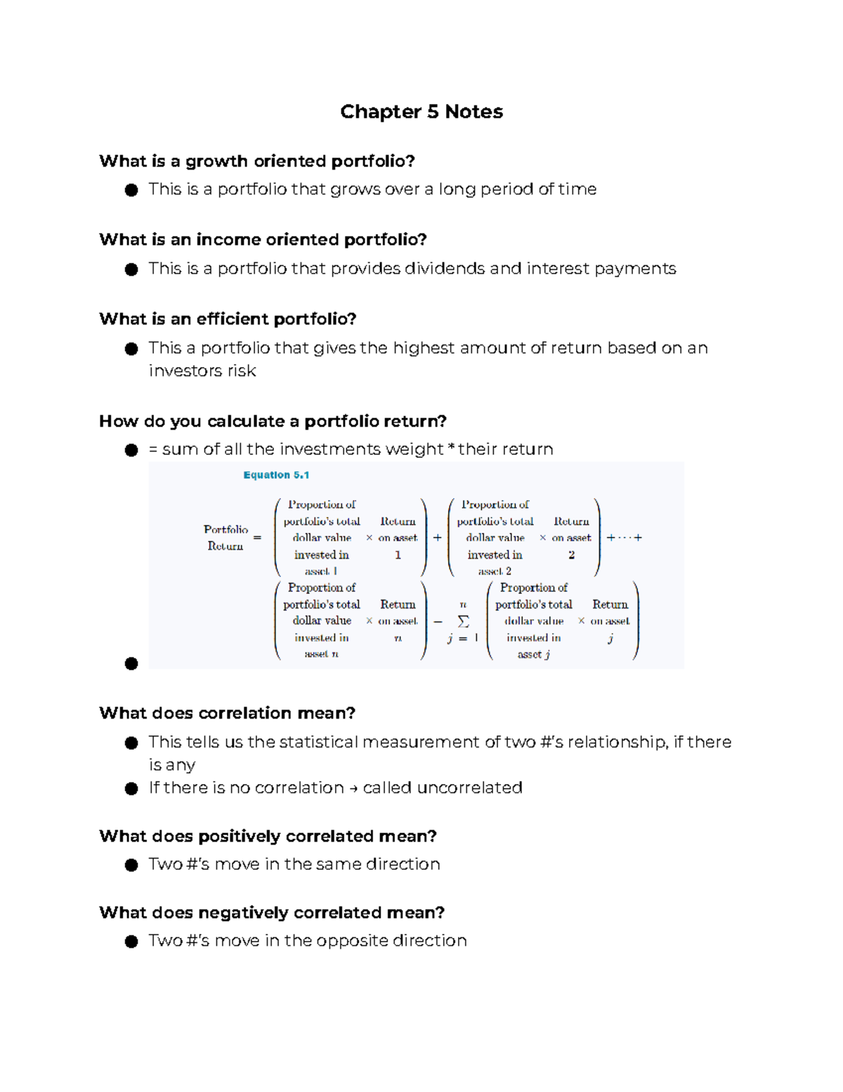 5 Chapter Notes - Chapter 5 Notes What is a growth oriented portfolio ...