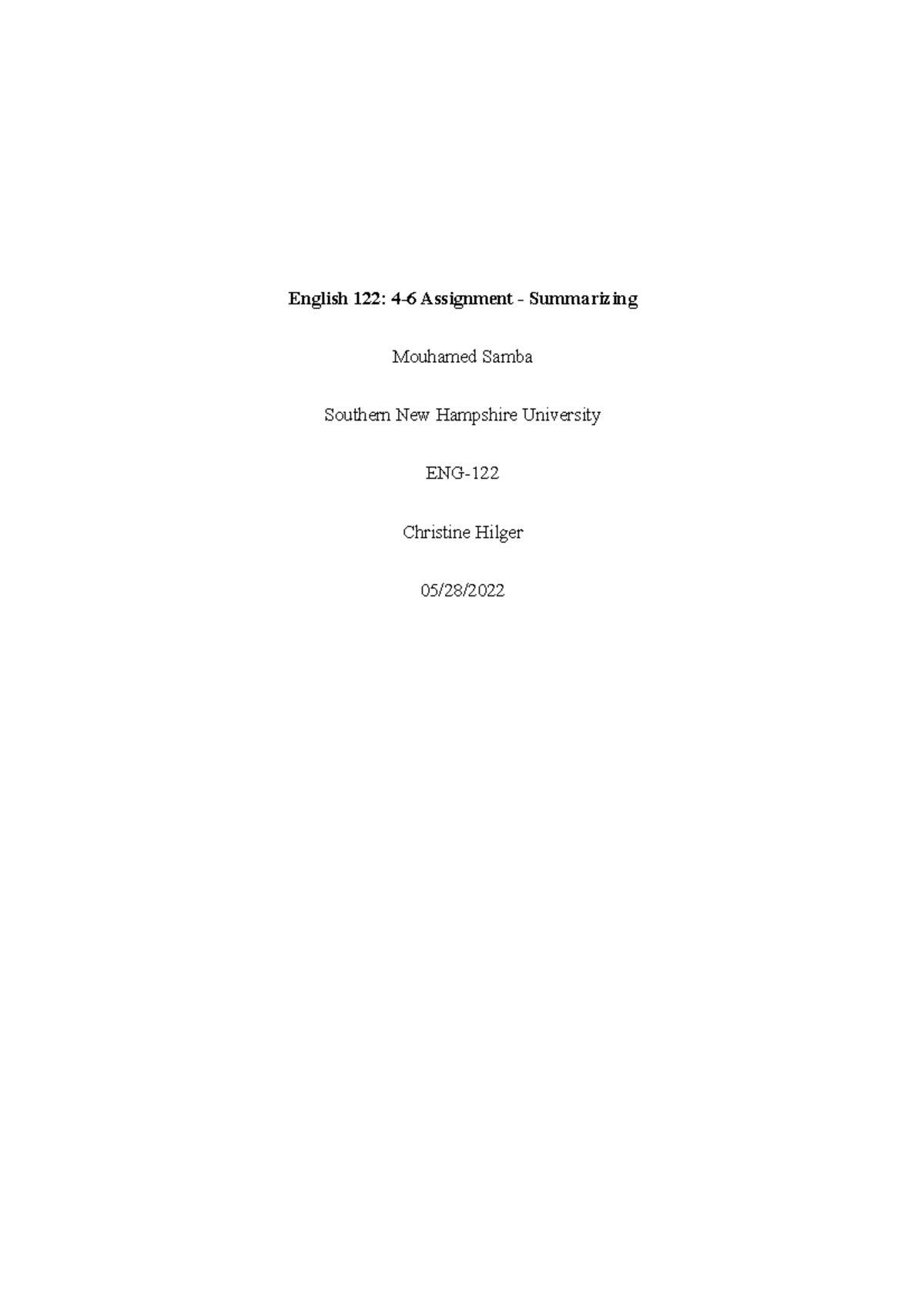 4-6 Assignment: Quoting, Paraphrasing, and Summarizing - English 122: 4-6 Assignment ...