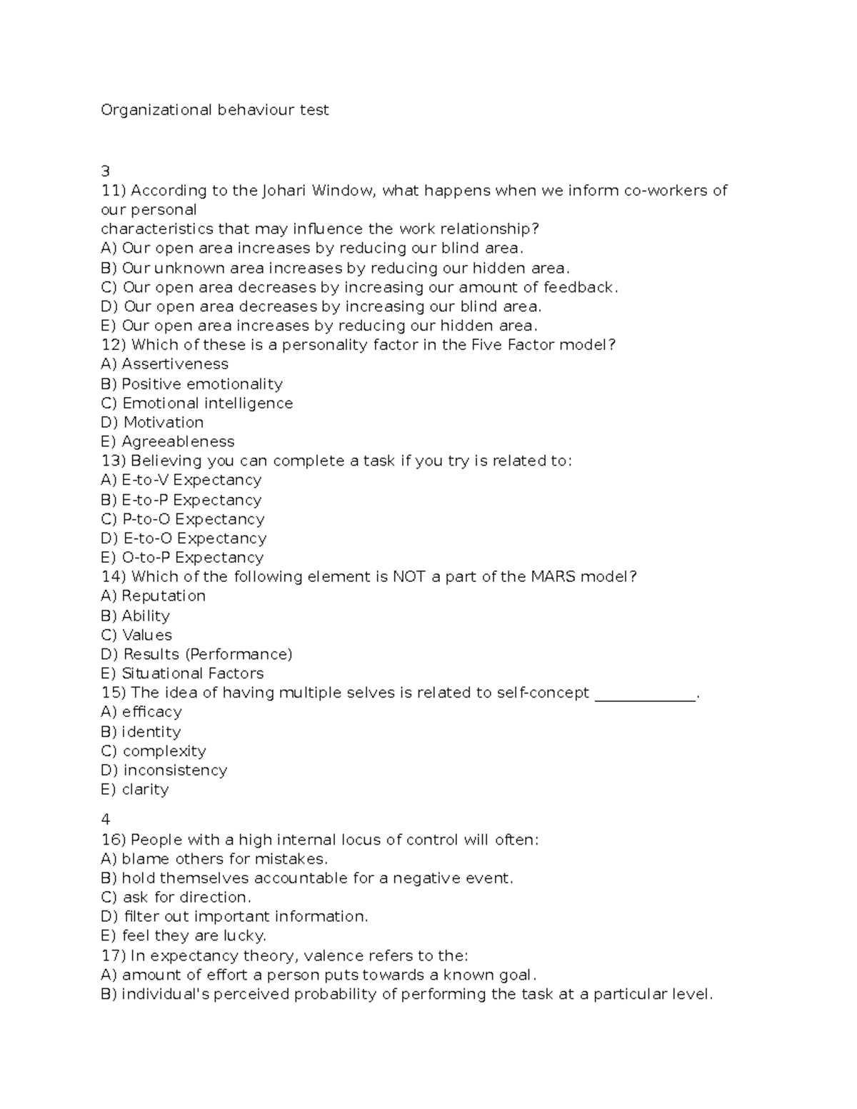 Organizational behaviour test - B) Our unknown area increases by ...