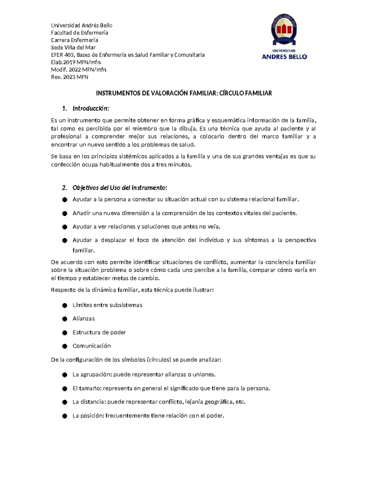 Guia Instrumentos de Valoración Familiar Círculo familiar - Universidad Andrés Bello Facultad de ...