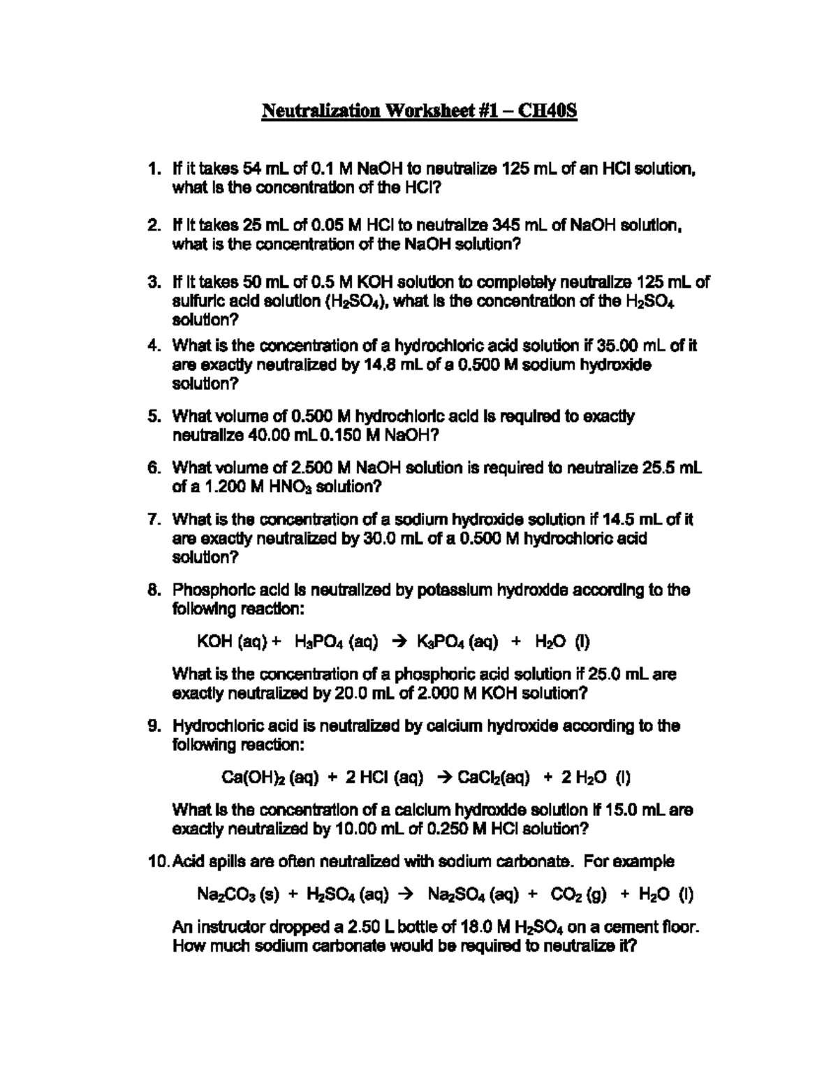 Titration WS - CHEM 101 - Studocu