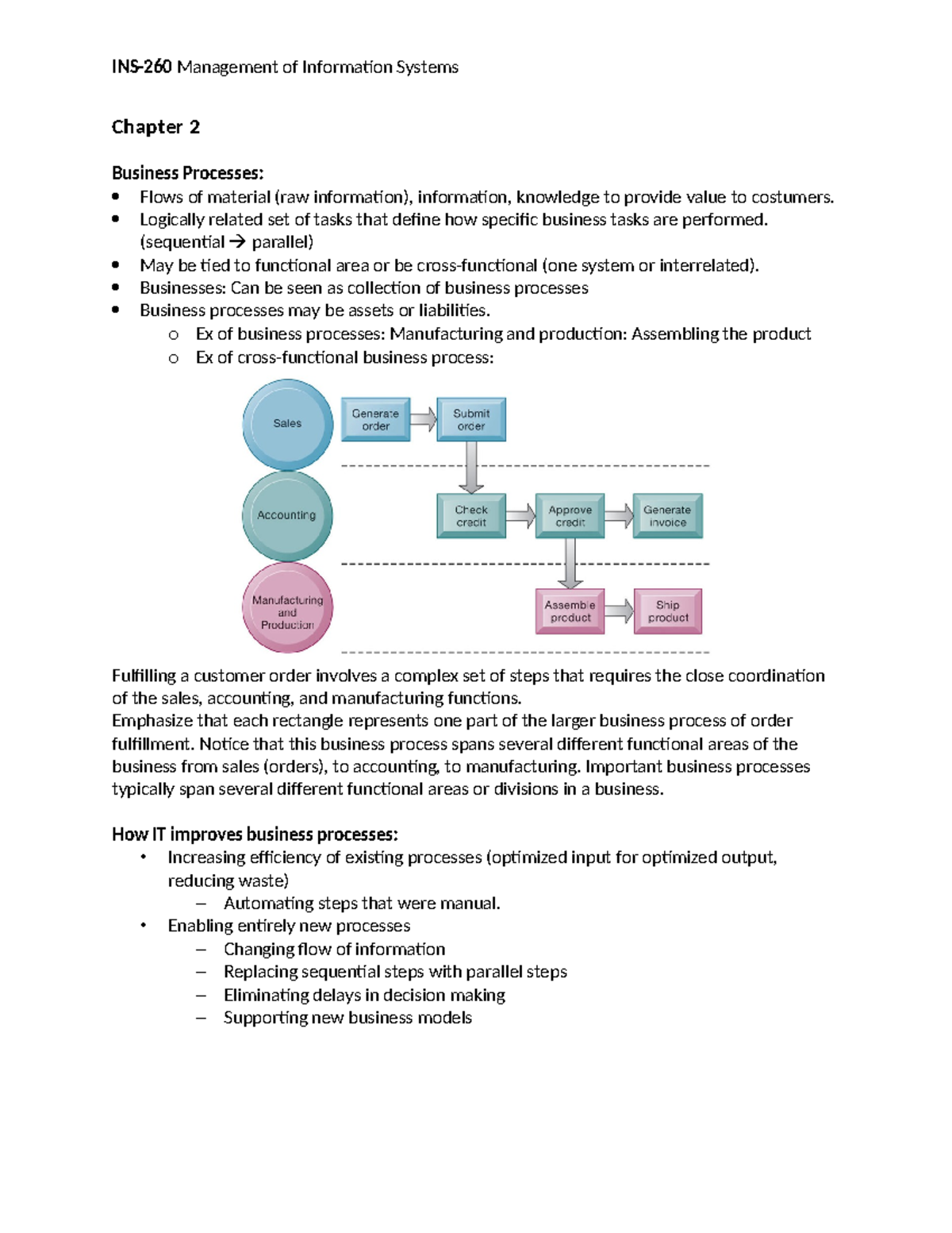 INS260 CH2 Revision - Chapter 2 Business Processes: Flows of material ...
