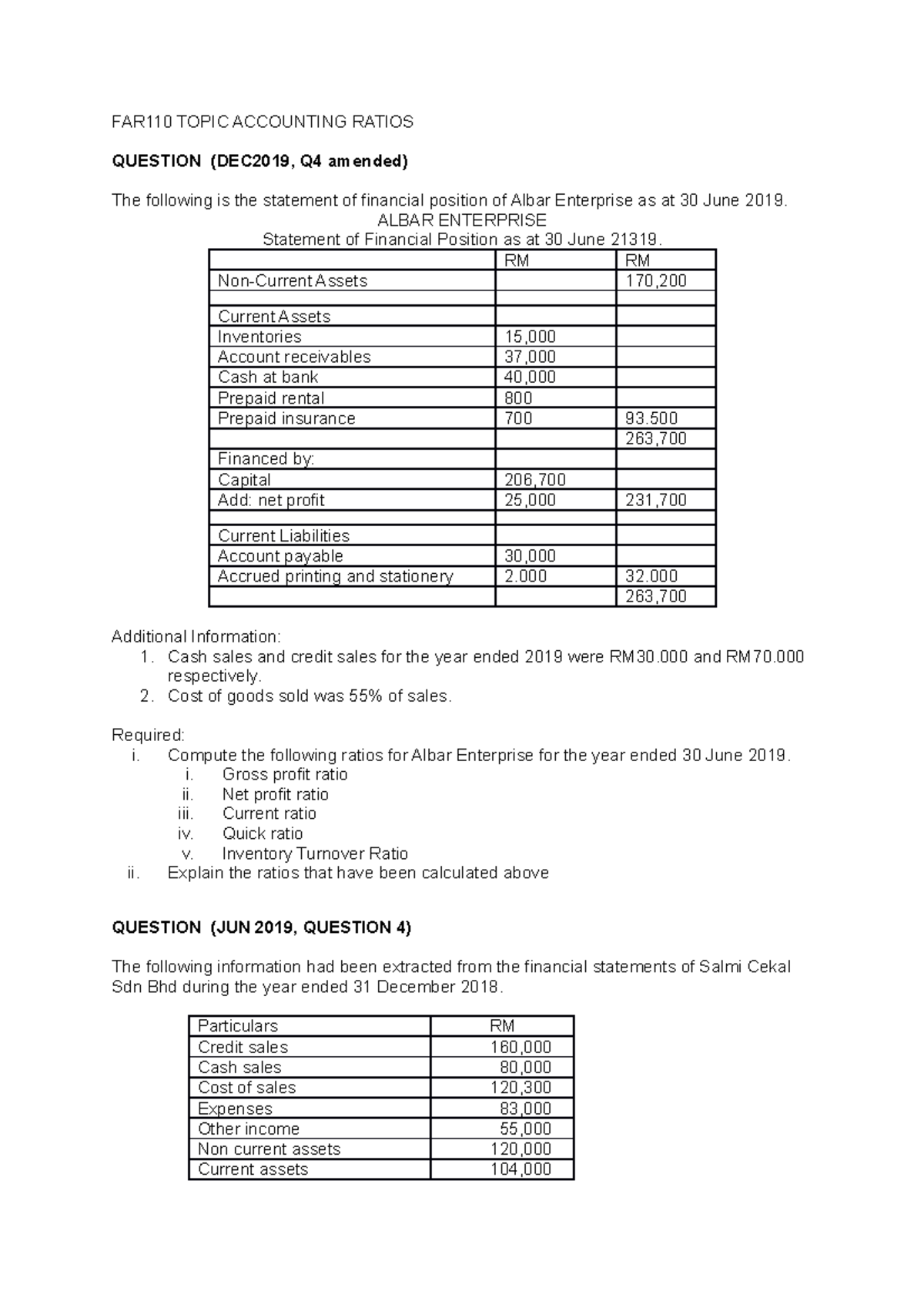 FAR110 Topic Accounting Ratios Questions - FAR110 TOPIC ACCOUNTING ...