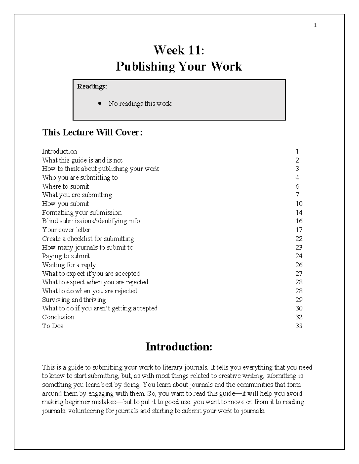 Week 11 - Week 11: Publishing Your Work This Lecture Will Cover ...