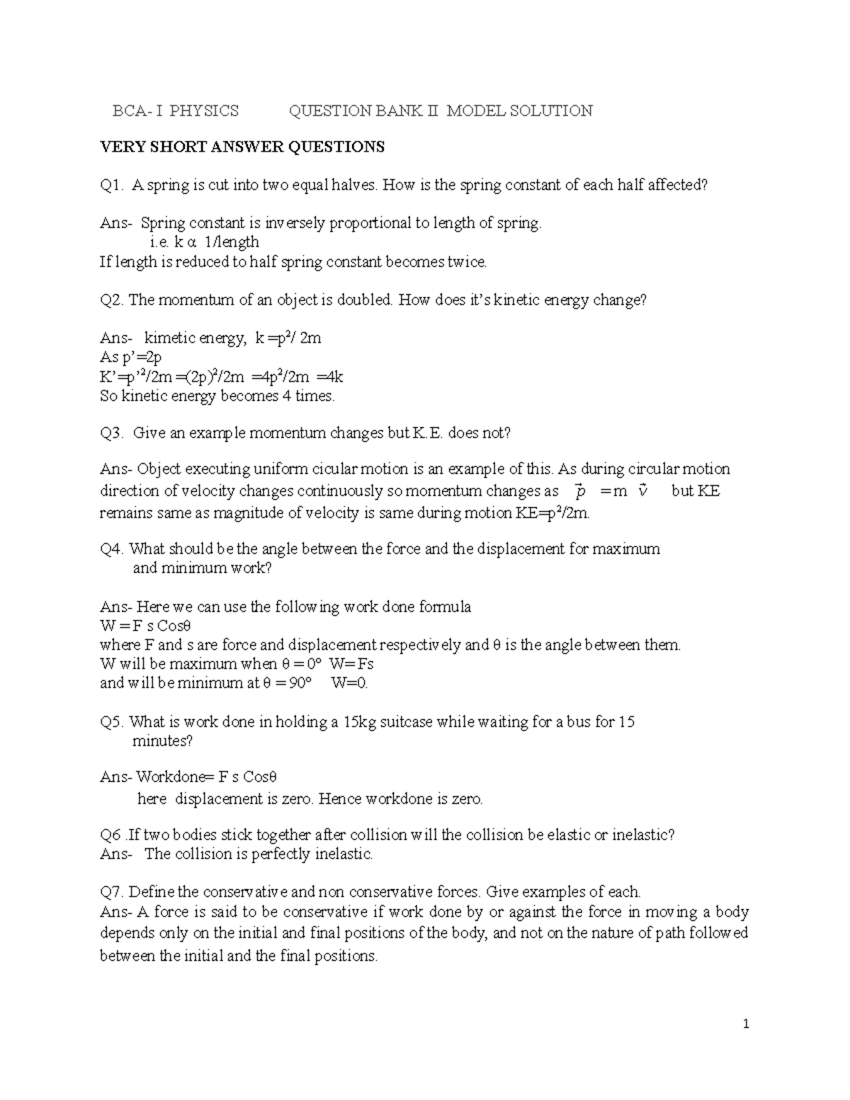 Question BANK 2 solution physics - BCA- I PHYSICS QUESTION BANK II ...