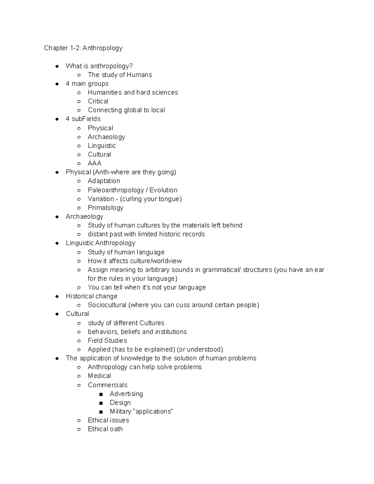 Chapters 1 and 2 (page 1) - Chapter 1-2: Anthropology What is ...