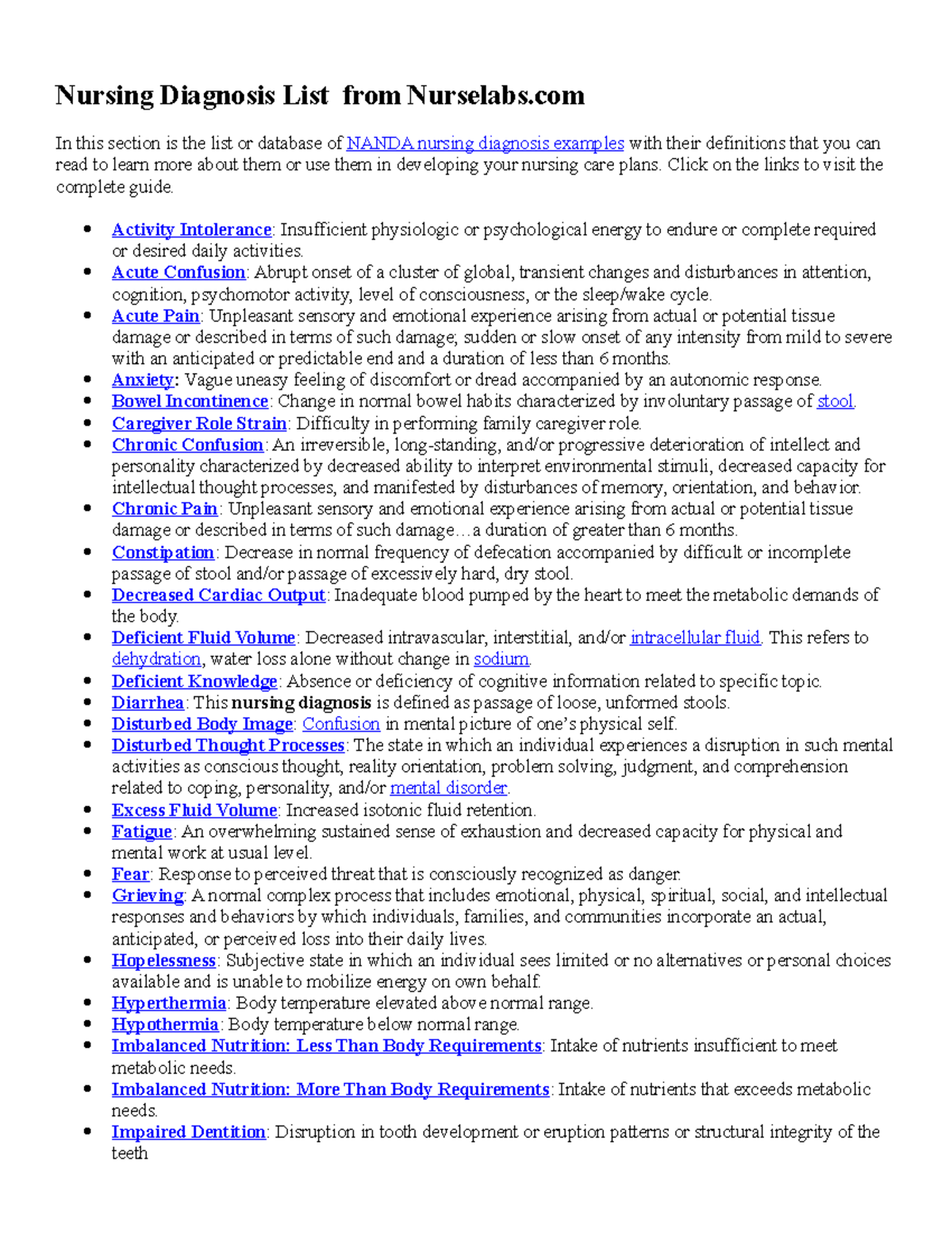 Nursing Diagnosis list - Nurse lab - Nursing Diagnosis List from ...