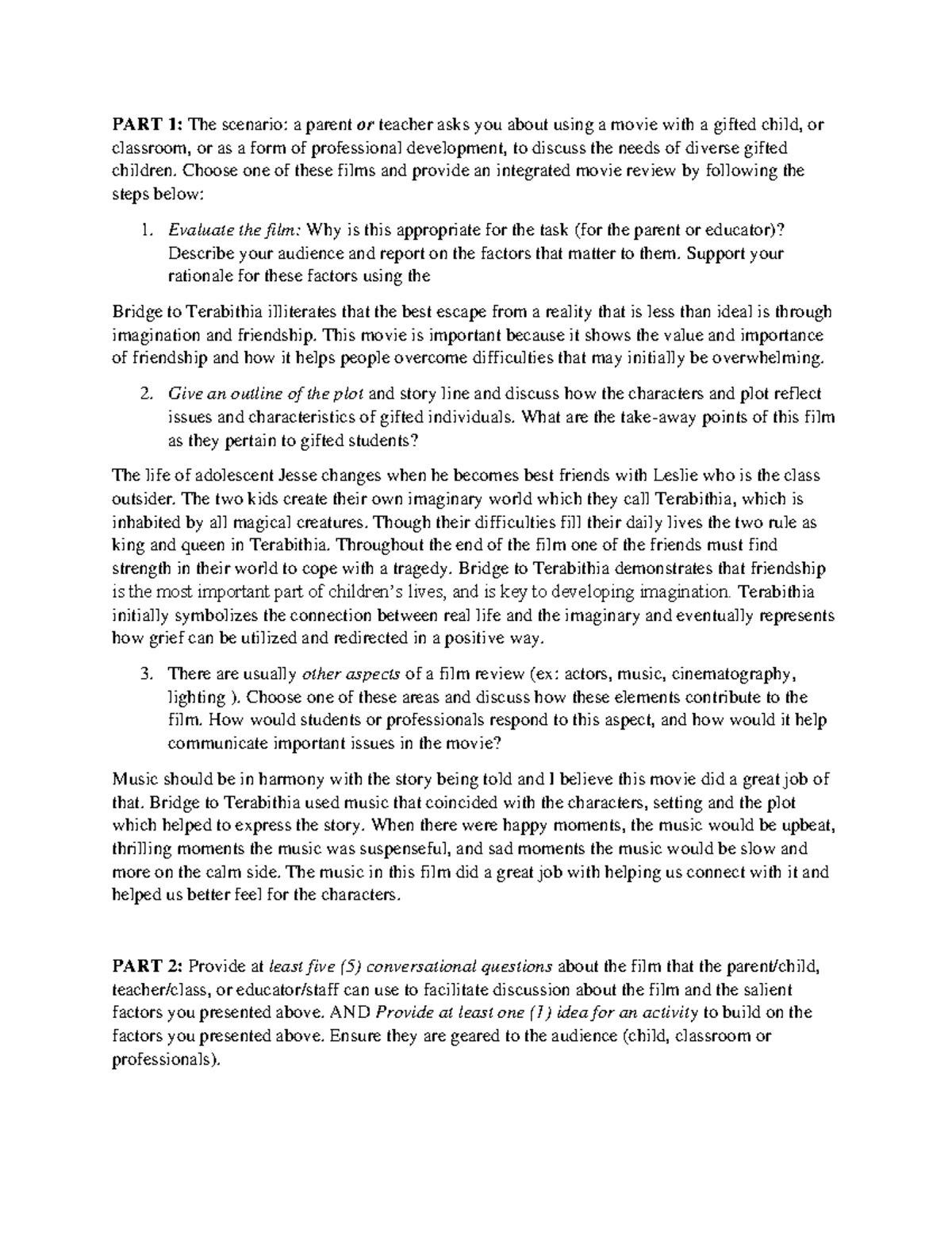 Module 6 Assignment EGS - PART 1: The scenario: a parent or teacher ...