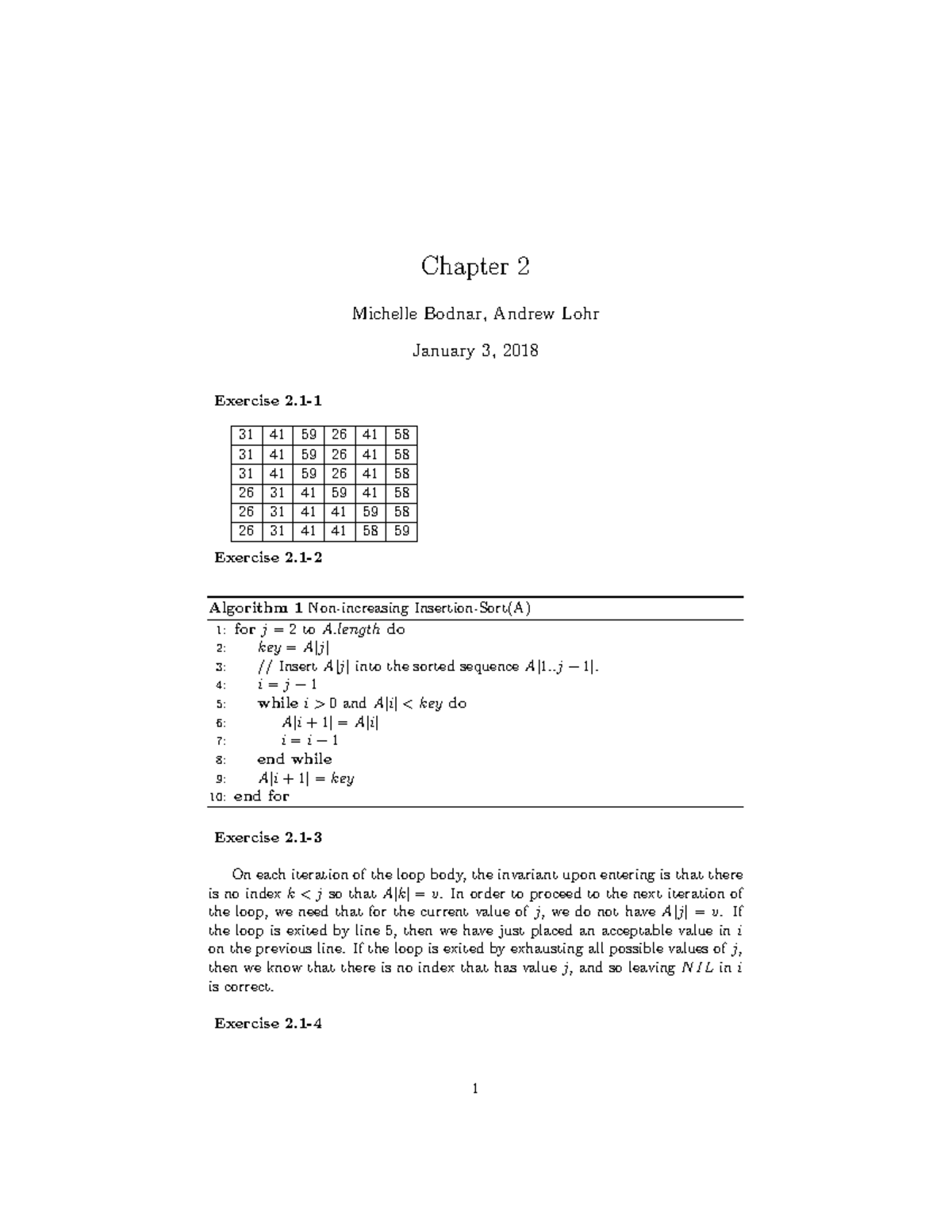 Solutions for CLRS Chapter 2 - Chapter 2 Michelle Bodnar, Andrew Lohr January 3, 2018 Exercise 2 ...