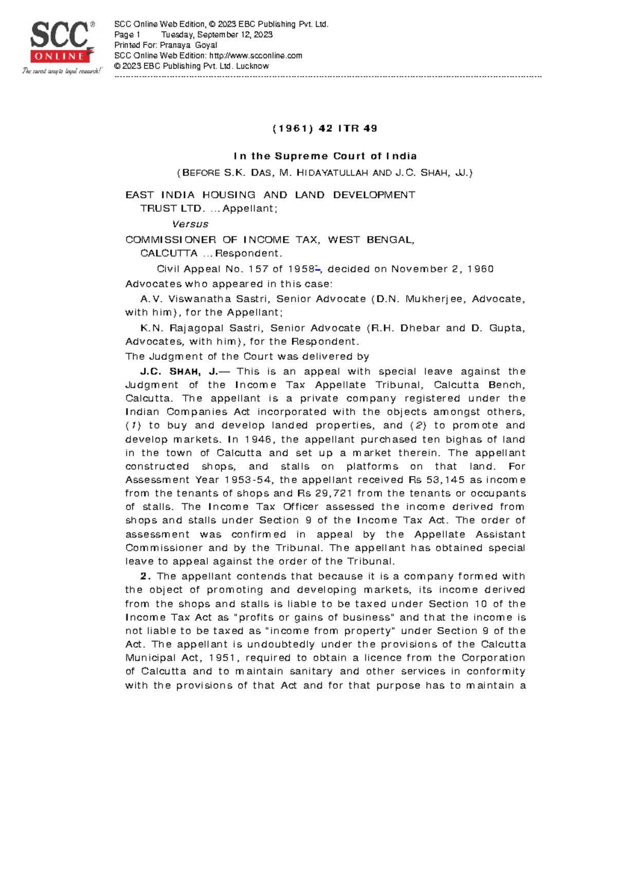 R - MEDIA LAW - (1961) 42 ITR 49 In the Supreme Court of India (BEFORE ...