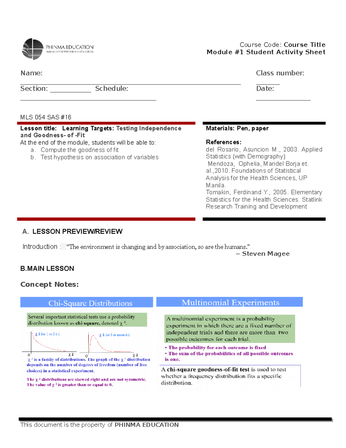 MLS 054 SAS #16 - Stat - Module #1 Student Activity Sheet Name: - Studocu