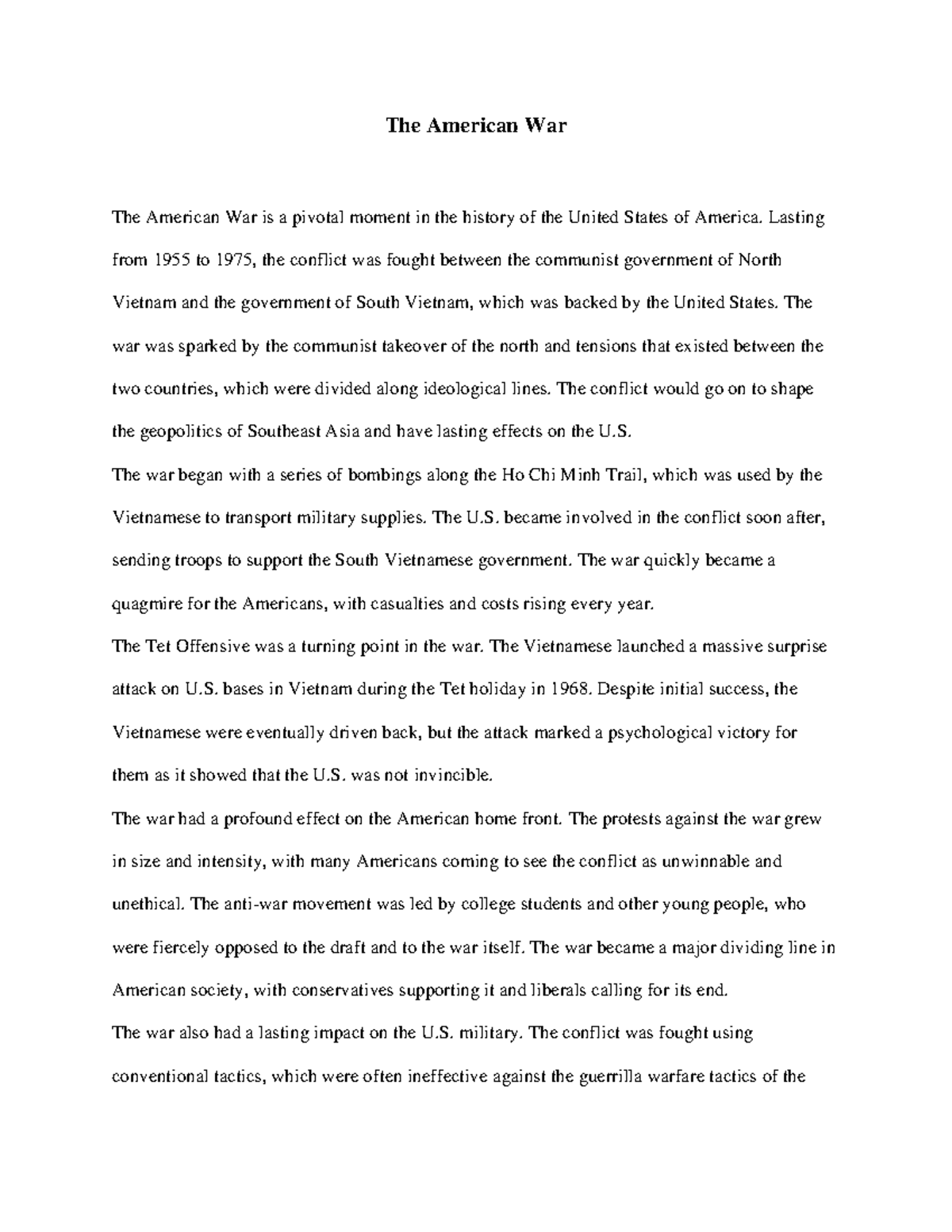 The American War - The American War The American War is a pivotal ...