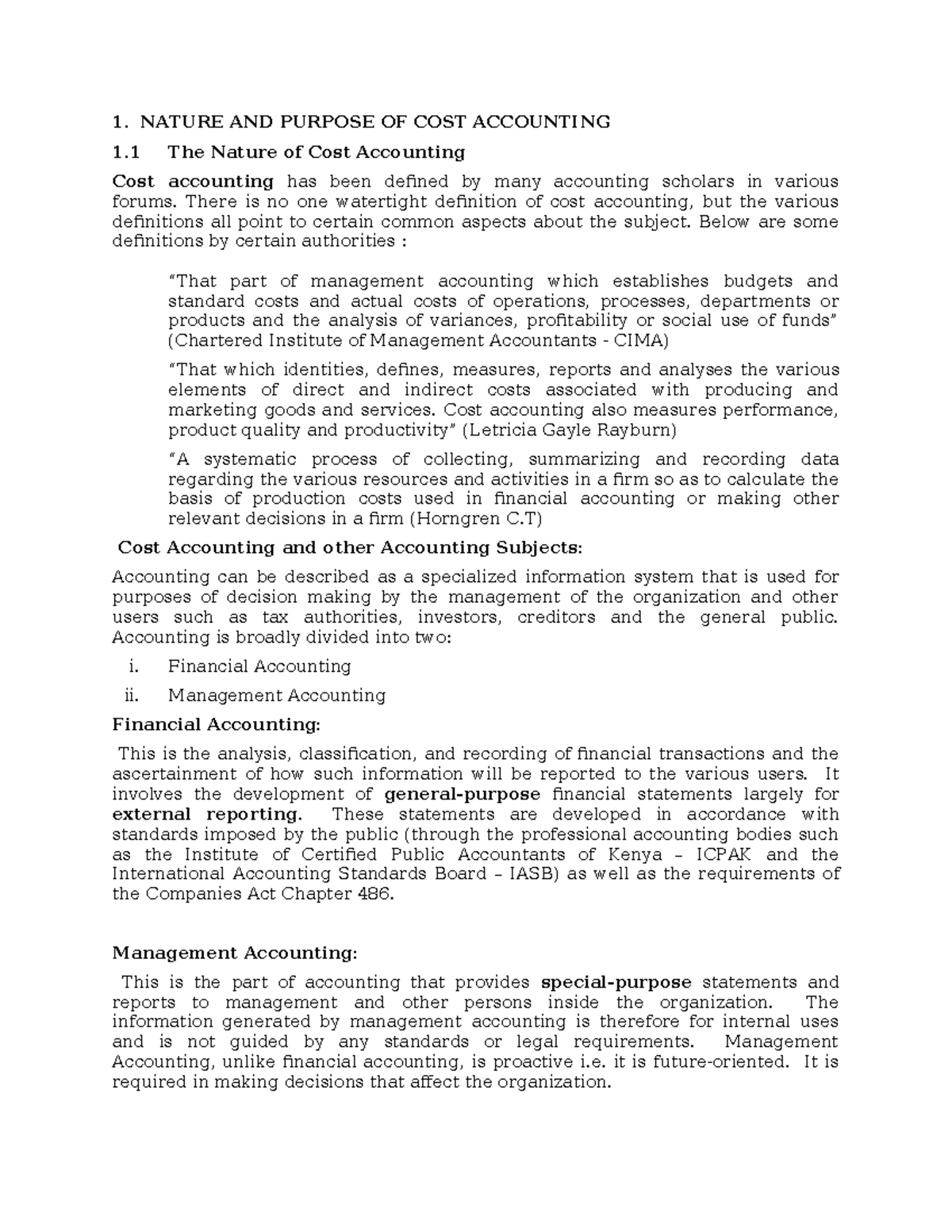 Intro to COST and MAGT Accounting - 1. NATURE AND PURPOSE OF COST ...