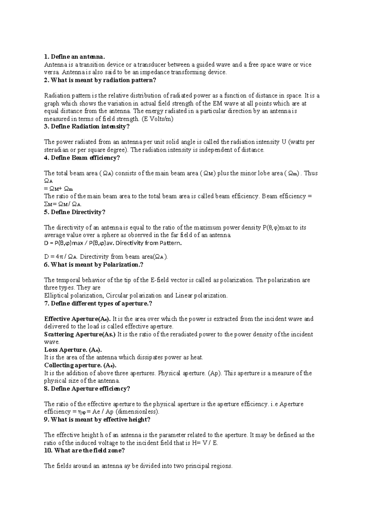 AME LAB VIVA Q&AS - unit wise notes - 1. Define an antenna. Antenna is ...