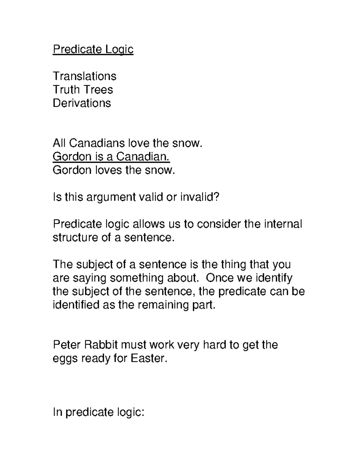 Predicate Translations - Predicate Logic Translations Truth Trees ...