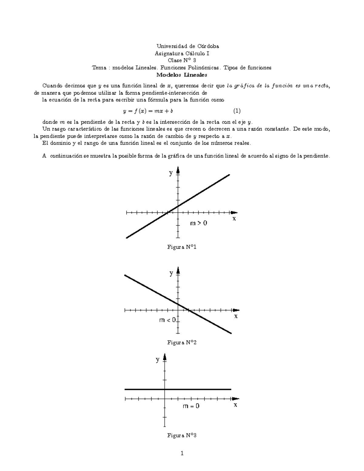 Clase n° 3 Tipos de funciones - Universidad de CÛrdoba Asignatura C·lculo I Clase N 3 Tema ...