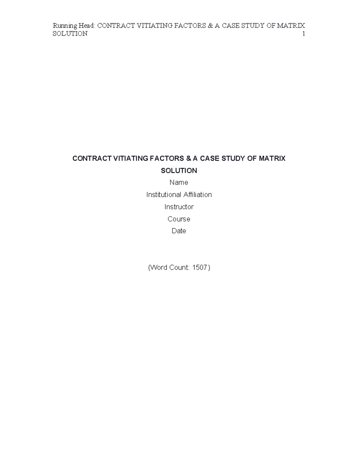 Contract Vitiating Factors & A CASE Study OF Matrix Solution- Revised 1 ...