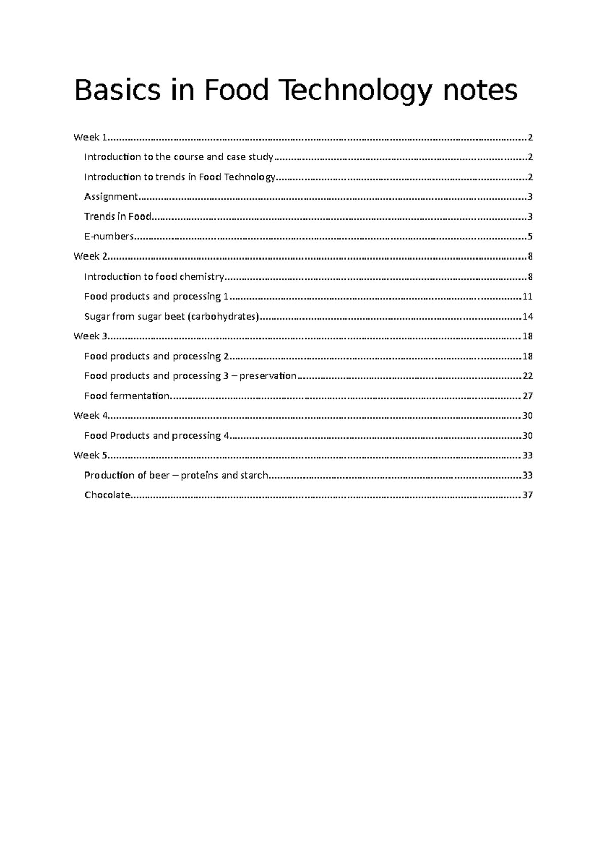 Basics in Food Technology notes - - Studeersnel