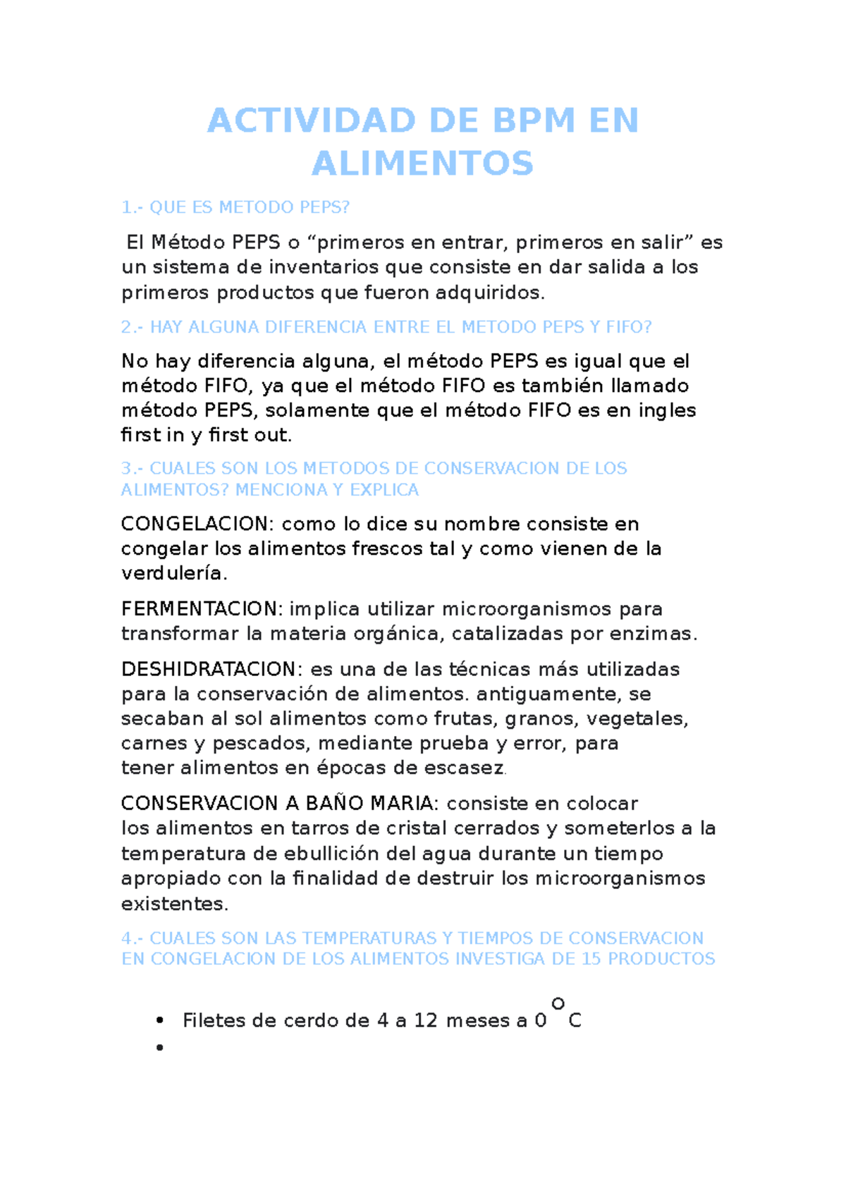 Actividad DE BPM EN Alimentos - ACTIVIDAD DE BPM EN ALIMENTOS 1.- QUE ...