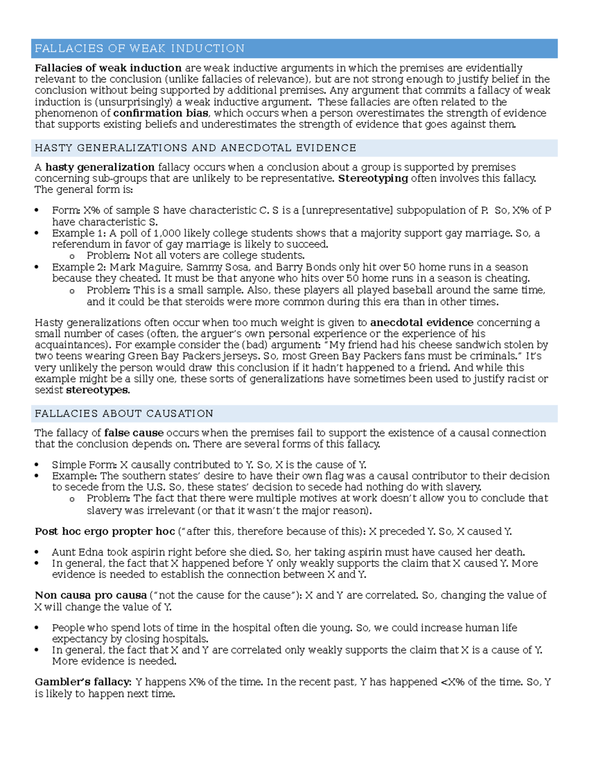 Logic 24 Weak Induction - FALLACIES OF WEAK INDUCTION Fallacies of weak ...