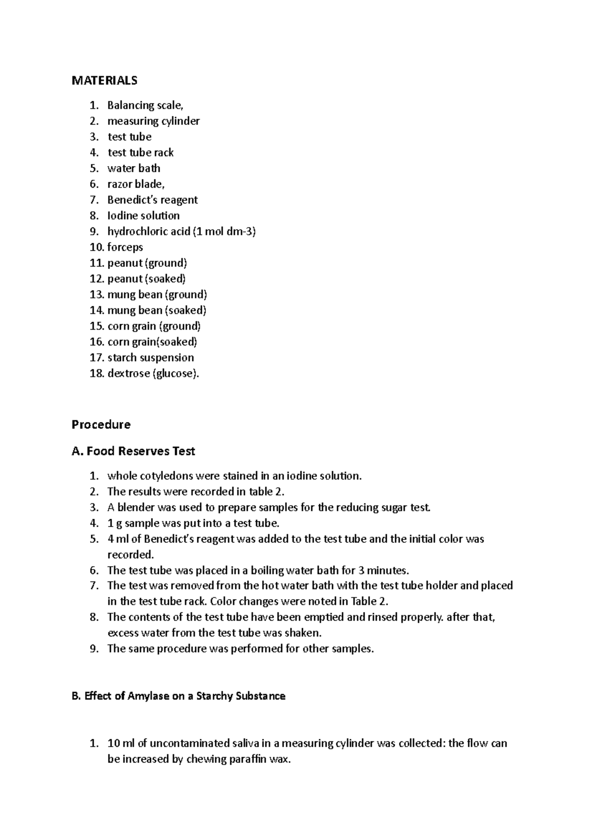Bio exp 3 - LAB REPORT BIO 270 - MATERIALS Balancing scale, measuring ...