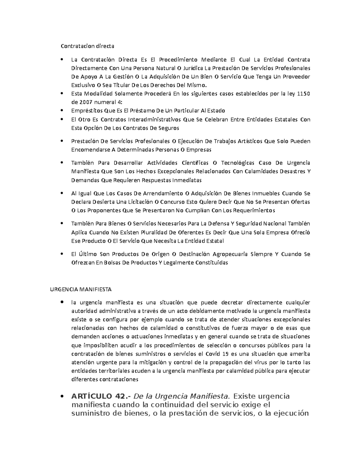 Exposicion DE LA Contratacion Directa Y Urgencia Manifiesta ...